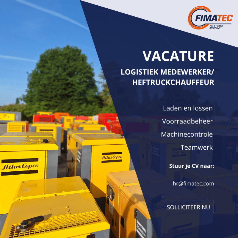 Word Logistiek Medewerker bij Fimatec | Atlas Copco dealer | Fimatec